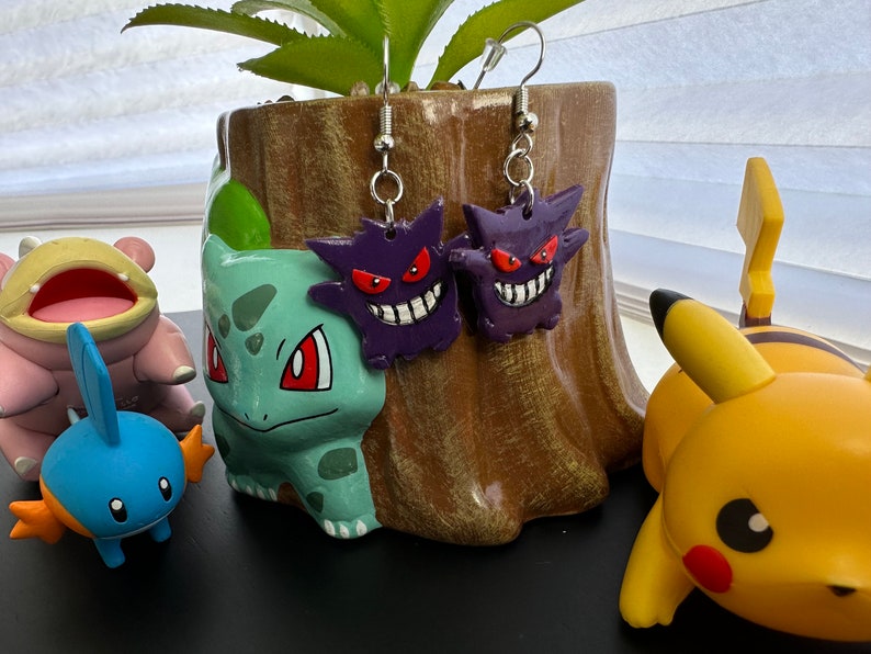 Gengar Pokemon Dangle Purple Clay Polymer Earrings - Etsy
