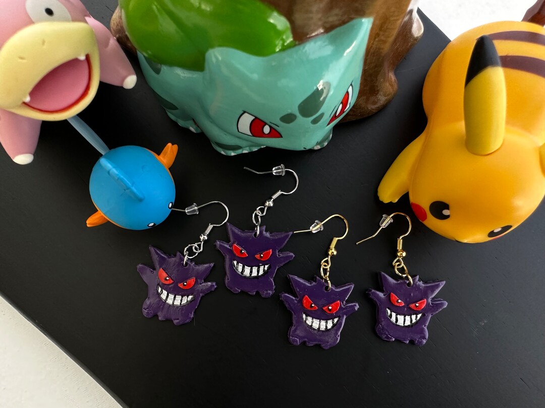 Gengar Pokemon Dangle Purple Clay Polymer Earrings - Etsy