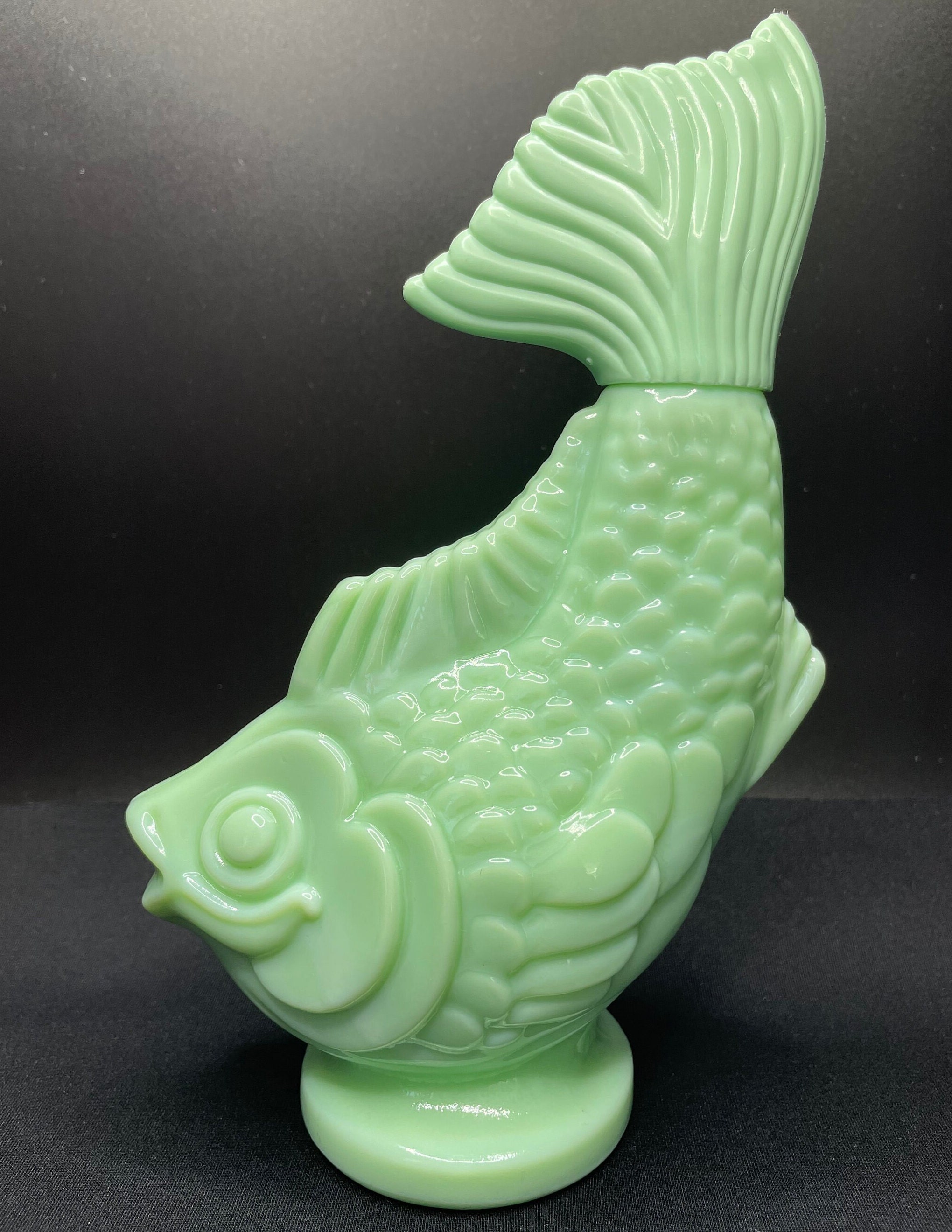 Vintage Avon Sea Spirit Koi Fish Bath Oil Jadeite Milk Glass Decanter ...