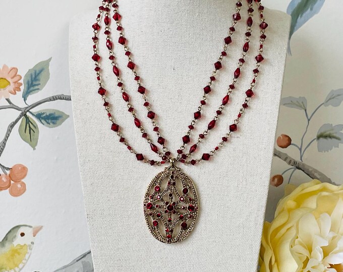 Vintage Gothic Ruby Crystal Pendant Necklace | 1980s Victorian ...