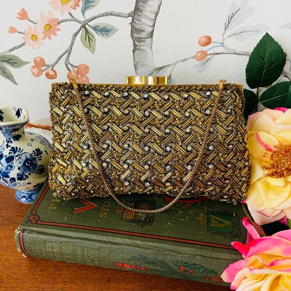 Vintage Walborg Gold Beaded Evening Bag | Aurora Bore… - Gem