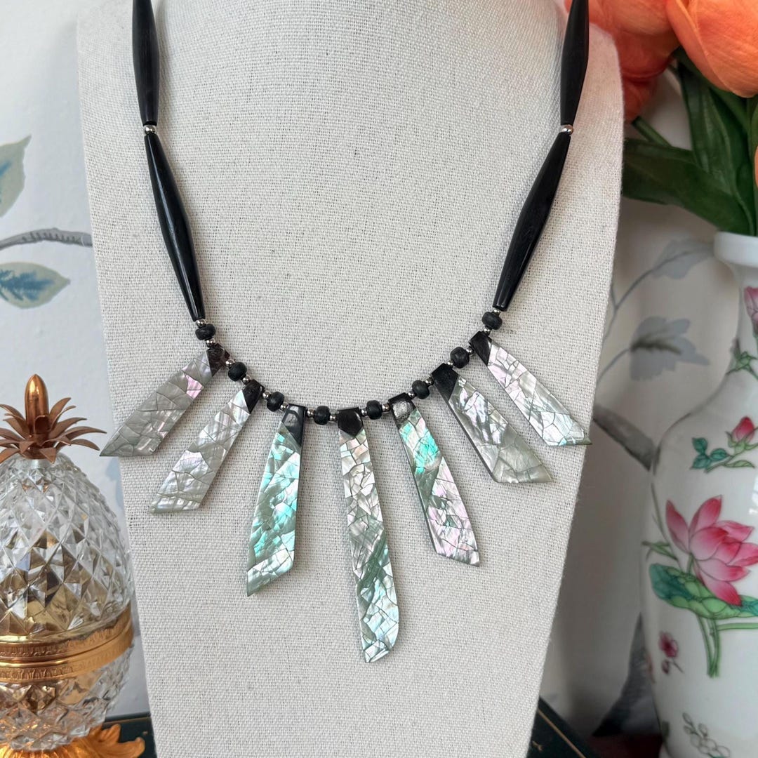 Vintage Abalone Shell Bib Necklace: 1980s Lee Sands Style - Etsy