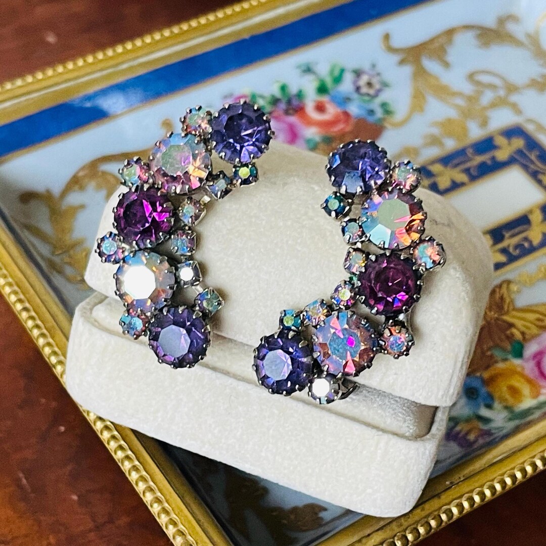 Vintage Delizza and Elster Juliana Amethyst Purple Crystal Clip-on ...