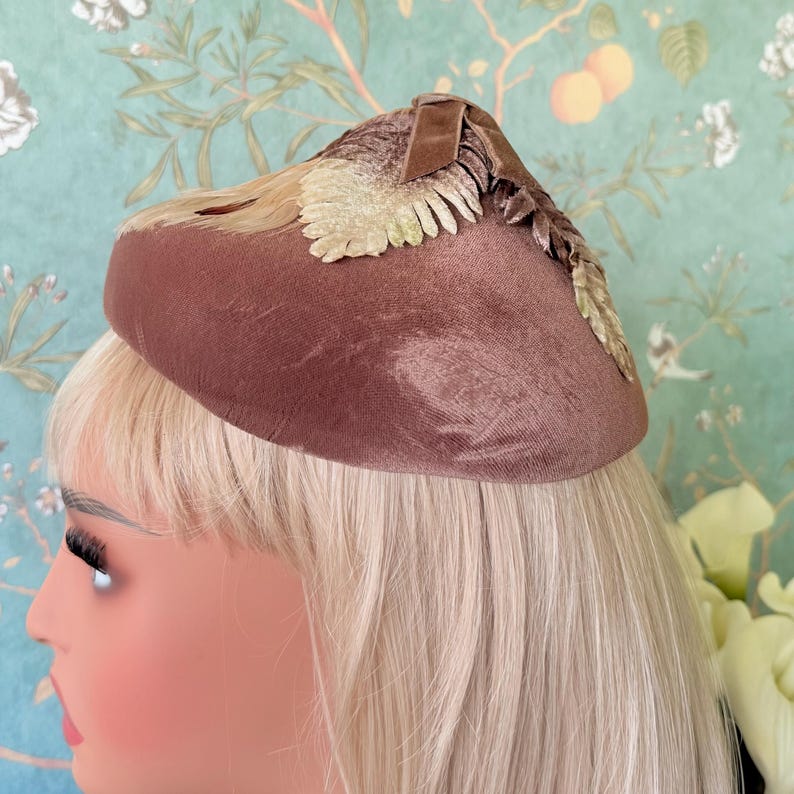 1950s Velvet Calotte Hat: Vintage Feathered Cocktail Fascinator by ...