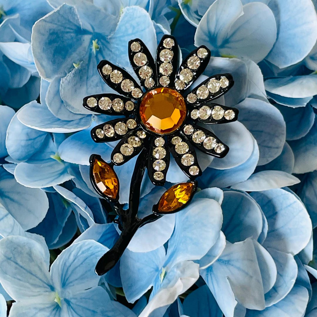 Vintage Capri Japanned Crystal Rhinestone Flower Brooch 1950s, Book ...