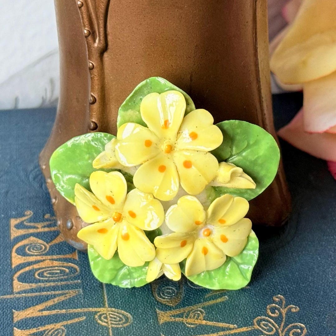 Vintage Cara China Primrose Brooch: Hand-painted Staffordshire Floral ...