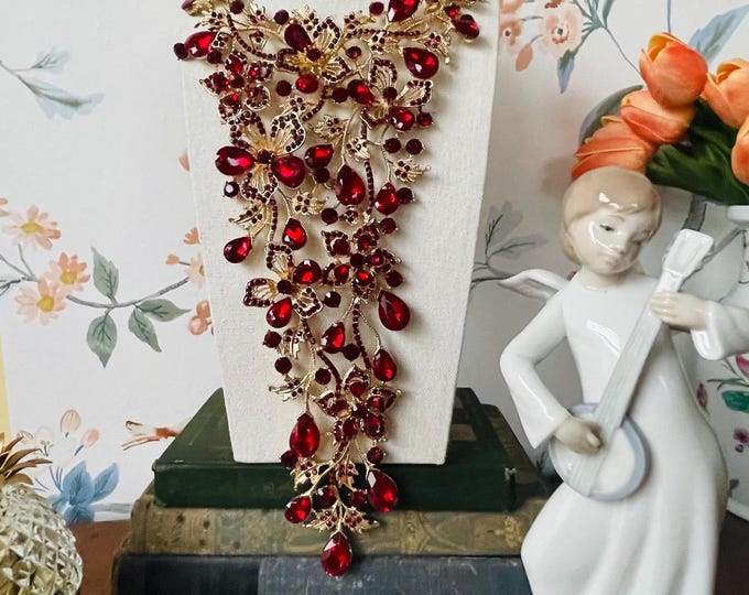 Vintage Christian Siriano Ruby Red Crystal Bib Necklace | Statement ...