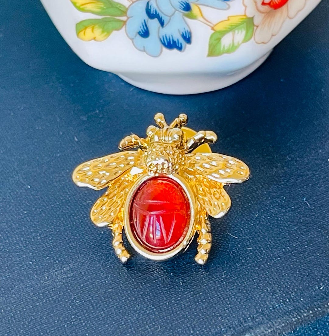 Vintage Ballou Scarab Bee Pin | 1950s Egyptian Revival Brooch | Amber ...
