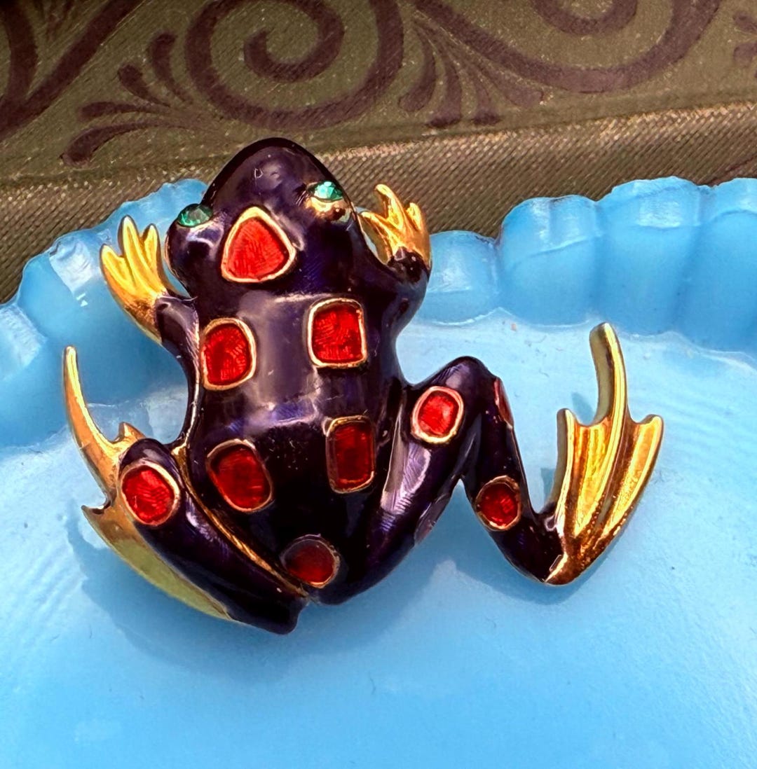 Vintage 1960s Marcel Boucher Enamel Crystal Frog Brooch Luxury Designer ...