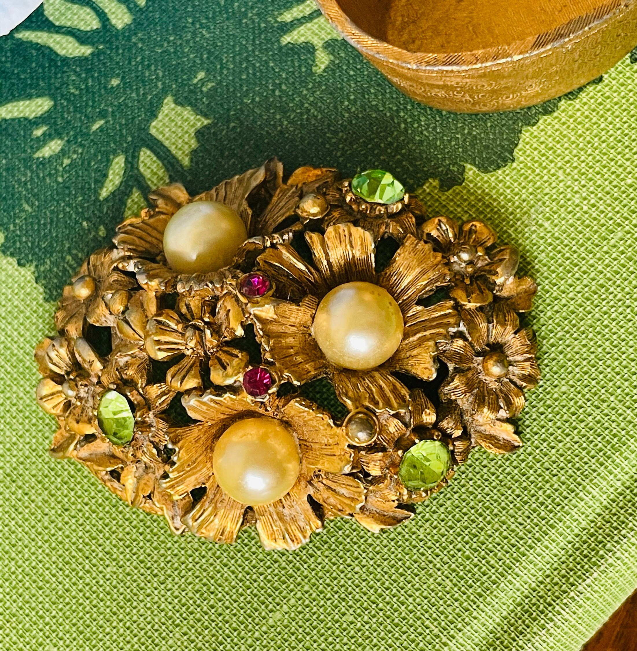 Vintage Florenza Crystal & Pearl Gold Floral Trinket Box 1960s - Etsy