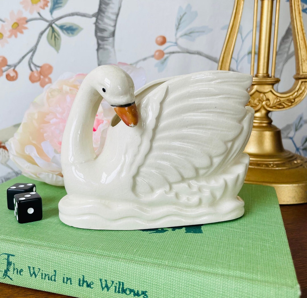 Vintage Japanese Swan Planter | 1950s Porcelain Art Deco Vase | Hand ...