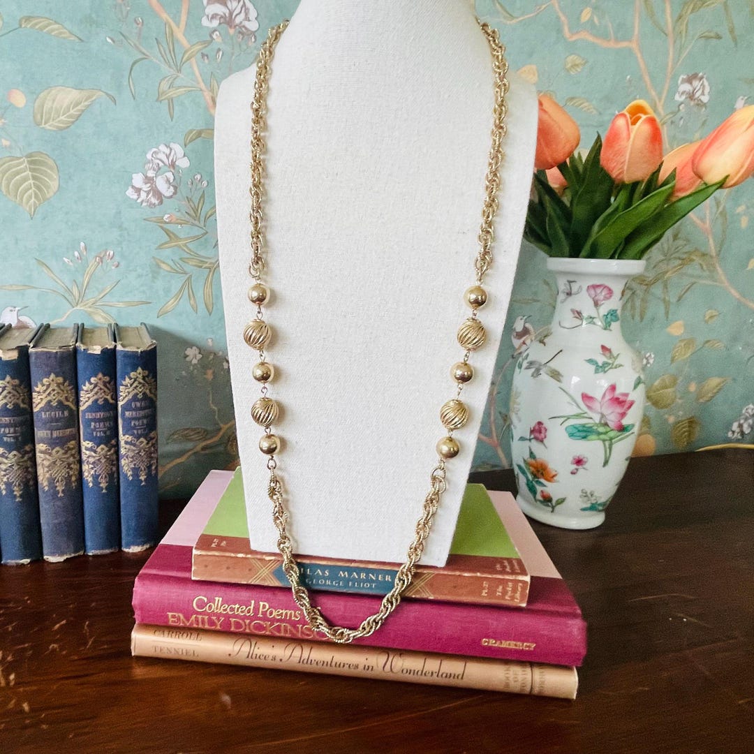 Vintage Coro 1950s Gold Bead Necklace | Mid-century Rope Chain ...
