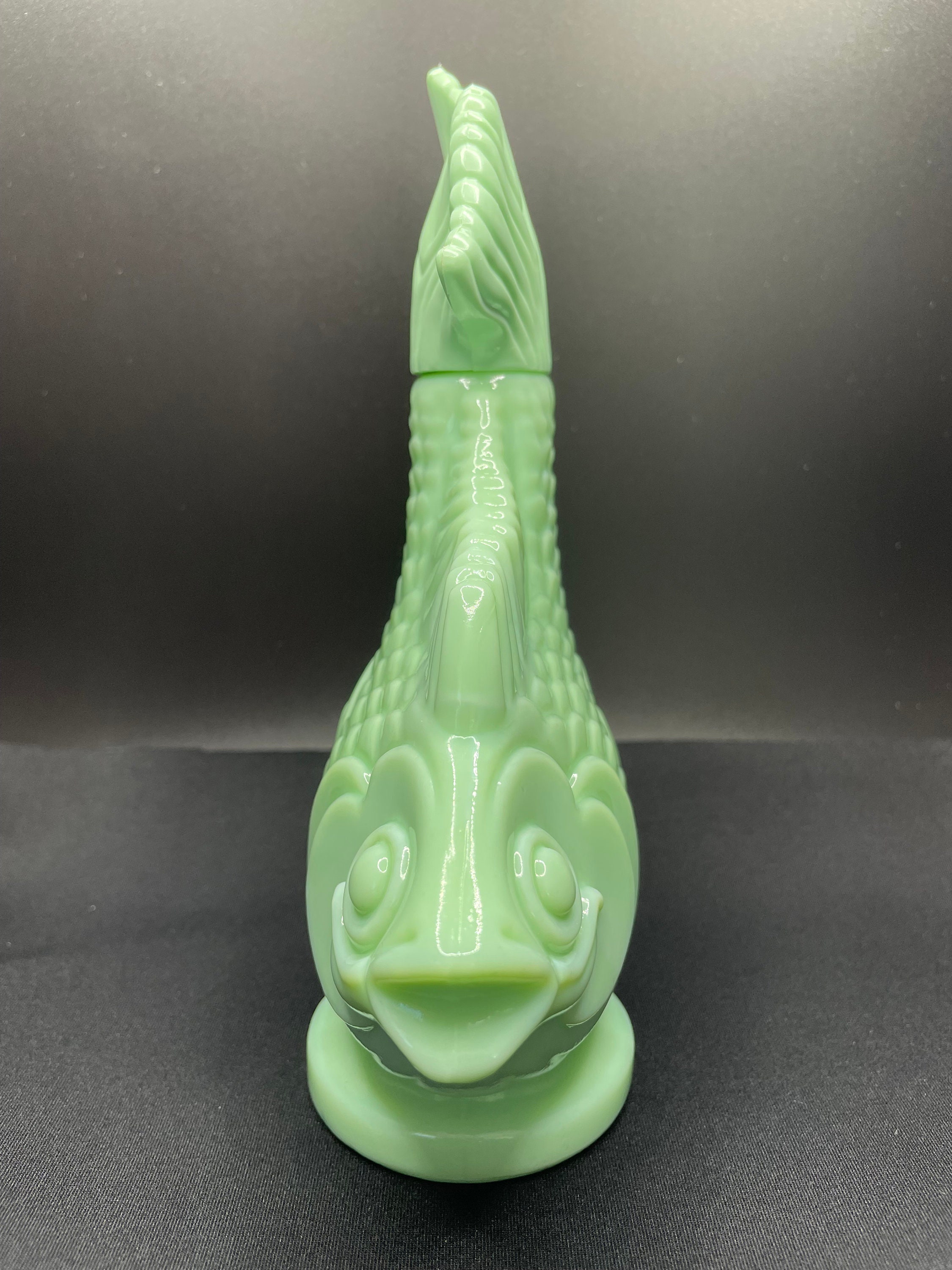 Vintage Avon Sea Spirit Koi Fish Bath Oil Jadeite Milk Glass Decanter ...