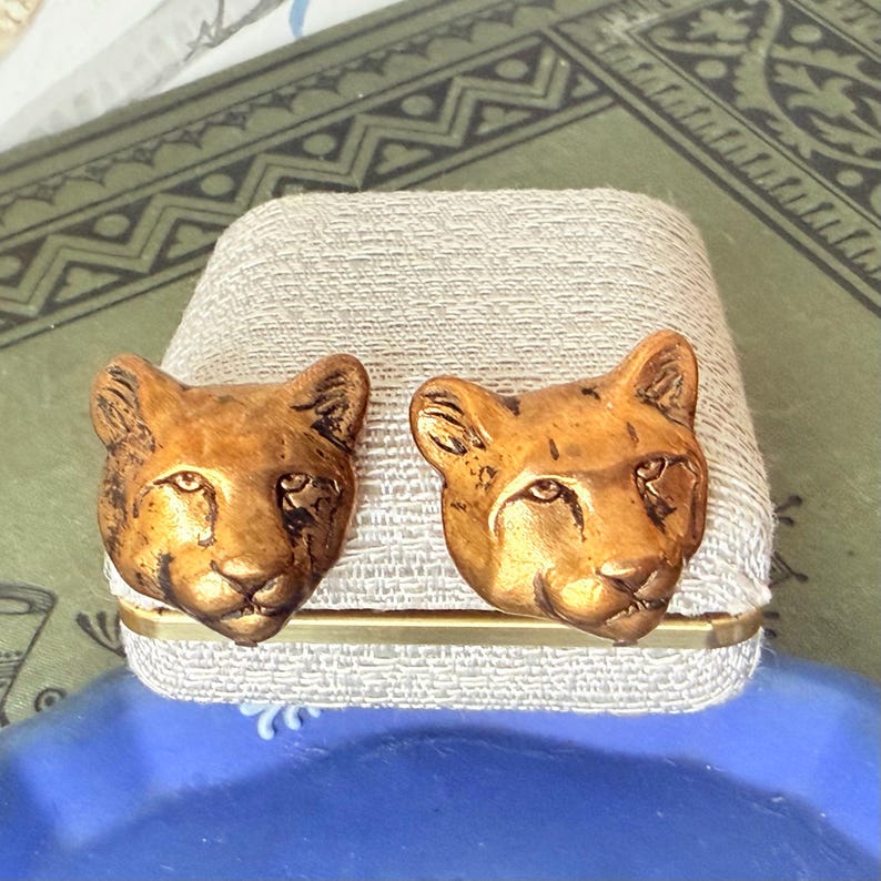 Vintage 1970s Brass Cougar Clip on Earrings | Animal Jewelry - Etsy UK