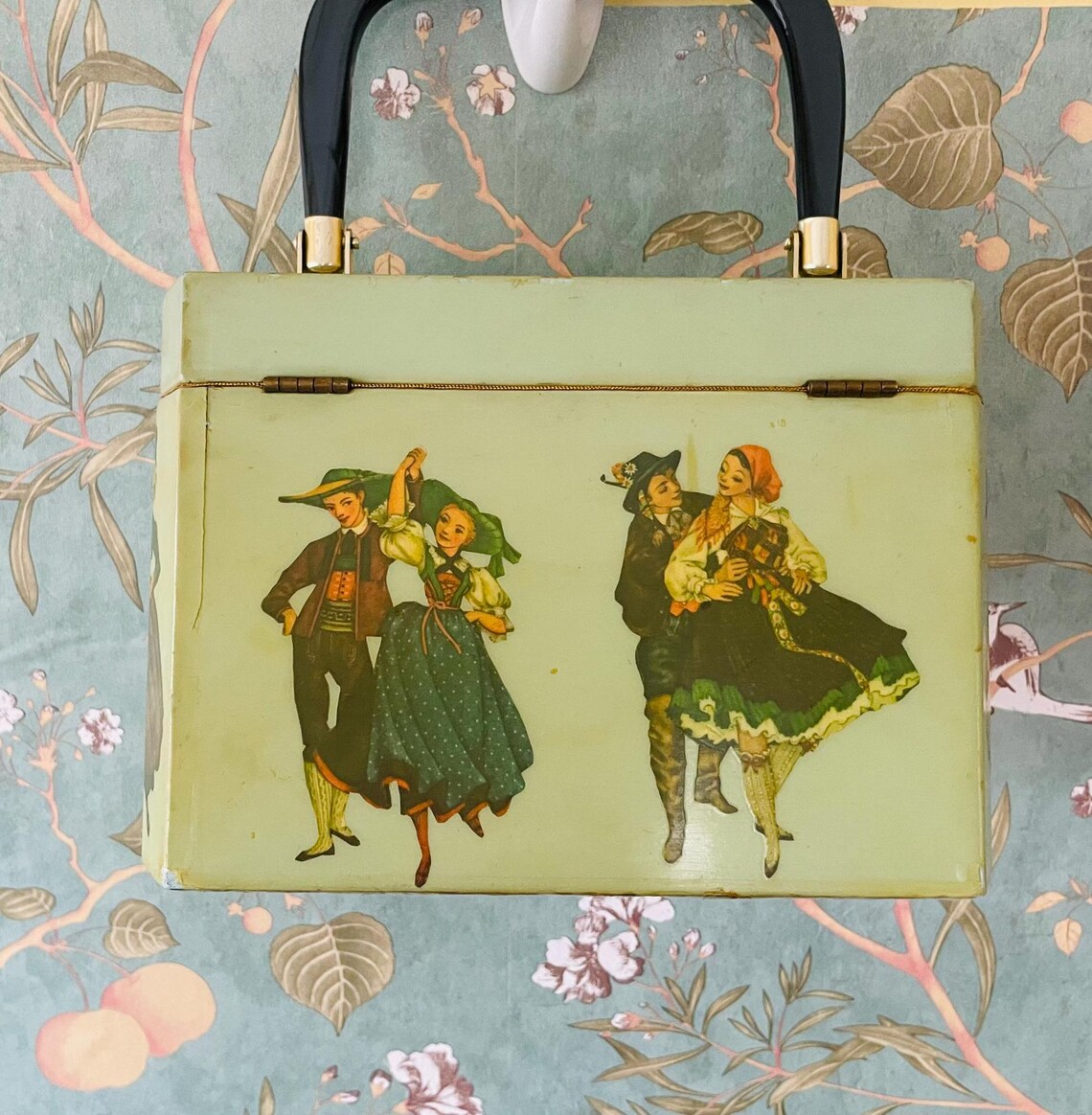 Vintage 1950s Box Purse | Folk Dance Novelty Handbag | Painted Wooden ...