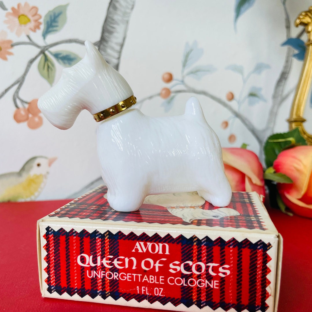 Vintage Avon Queen of Scots Milk Glass Scottie Dog Perfume Bottle With ...
