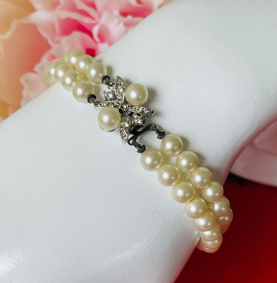 Vintage Marvella Rhodium Silver Double Strand Pearl Bracelet 1950s - Etsy