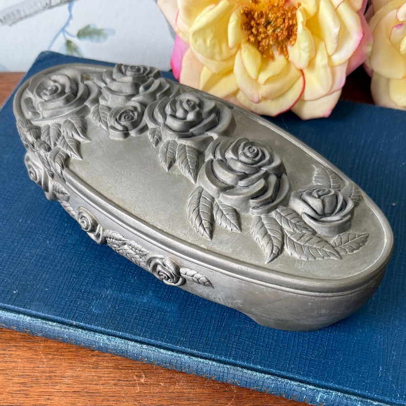 Godinger Silver Tone Rose Jewelry Box | Oval Velvet Lined Keepsake ...