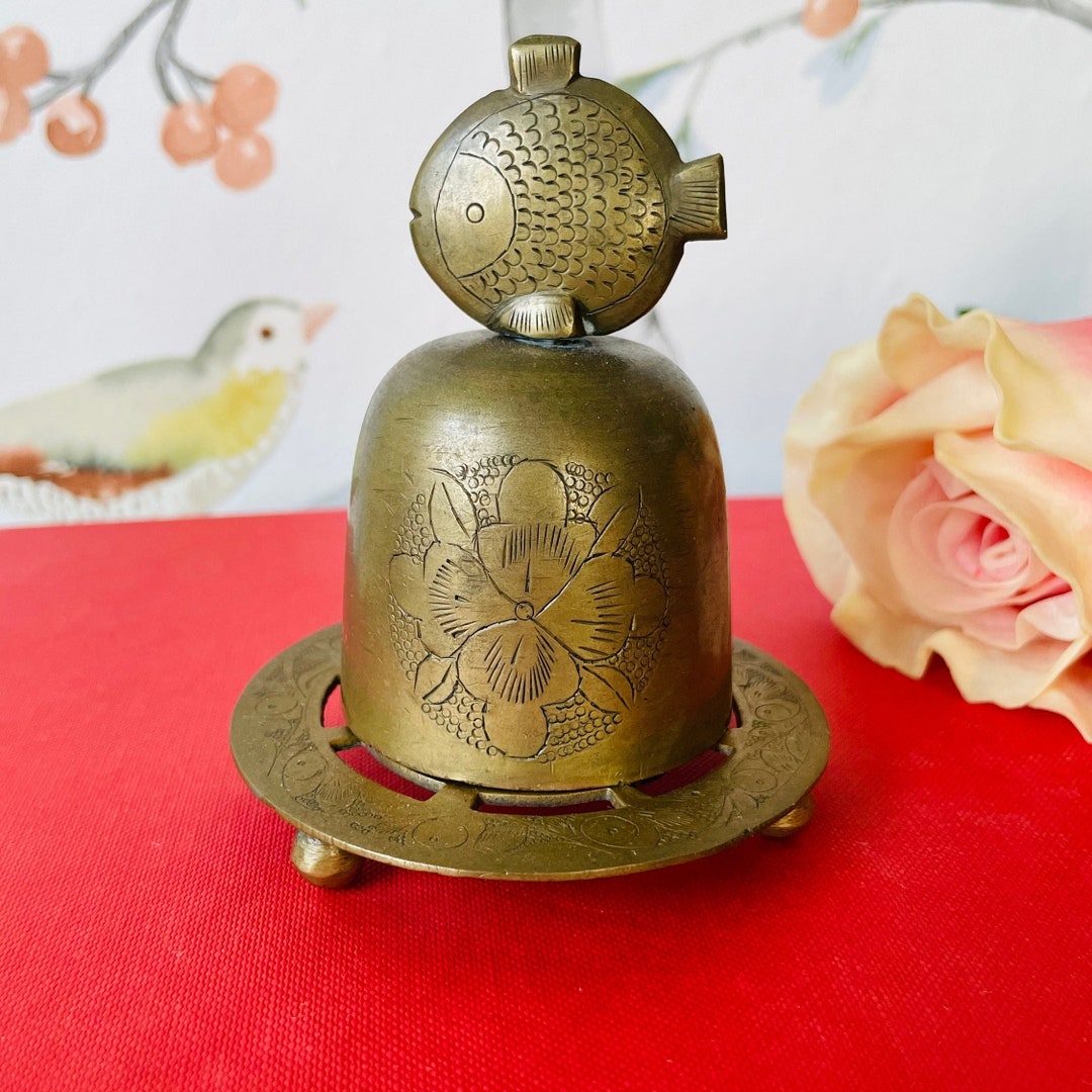 Vintage Chinese Brass Fish Bell | 1940s Feng Shui Bell With Floral ...