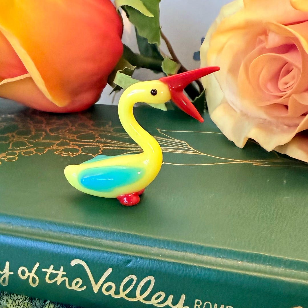 Handblown Glass Duck Figurine: Yellow, Red & Blue Accent Bird - Etsy