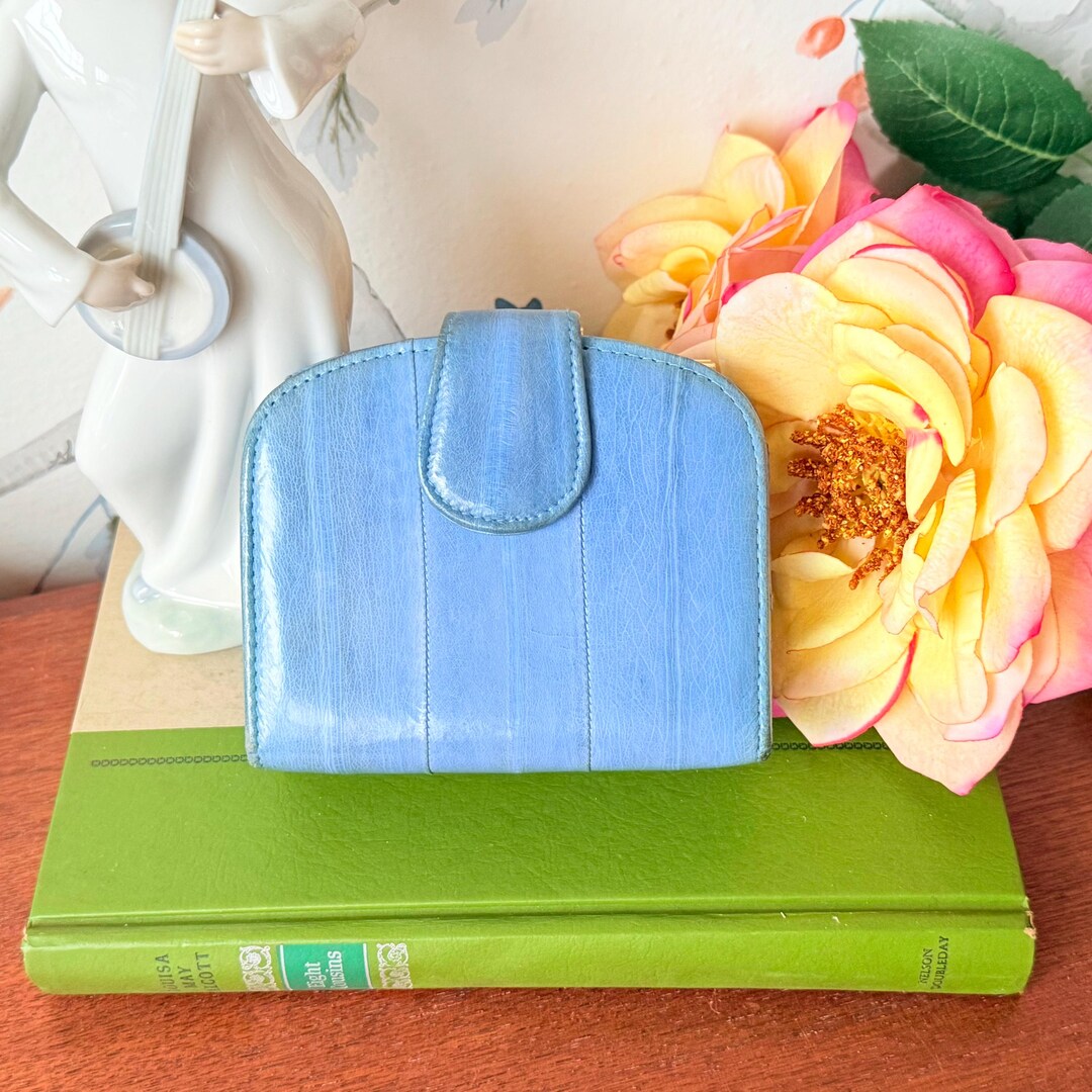 Lee Sands Eel Skin Wallet | 1980s Blue Clutch Billfold | Genuine Eel ...
