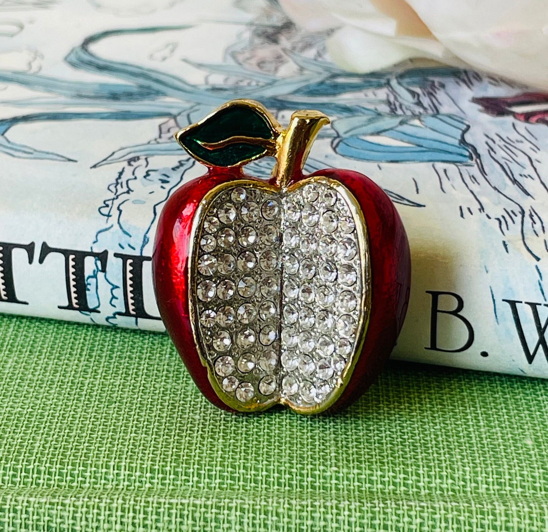 Vintage Rhinestone Apple Brooch | Red Enamel, Teacher Gift - Etsy