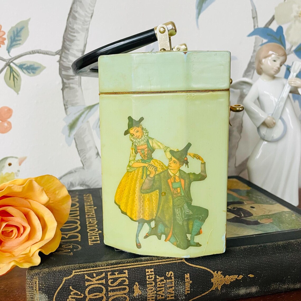 Vintage 1950s Box Purse | Folk Dance Novelty Handbag | Painted Wooden ...
