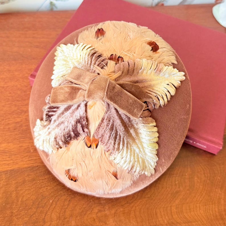 1950s Velvet Calotte Hat: Vintage Feathered Cocktail Fascinator by ...