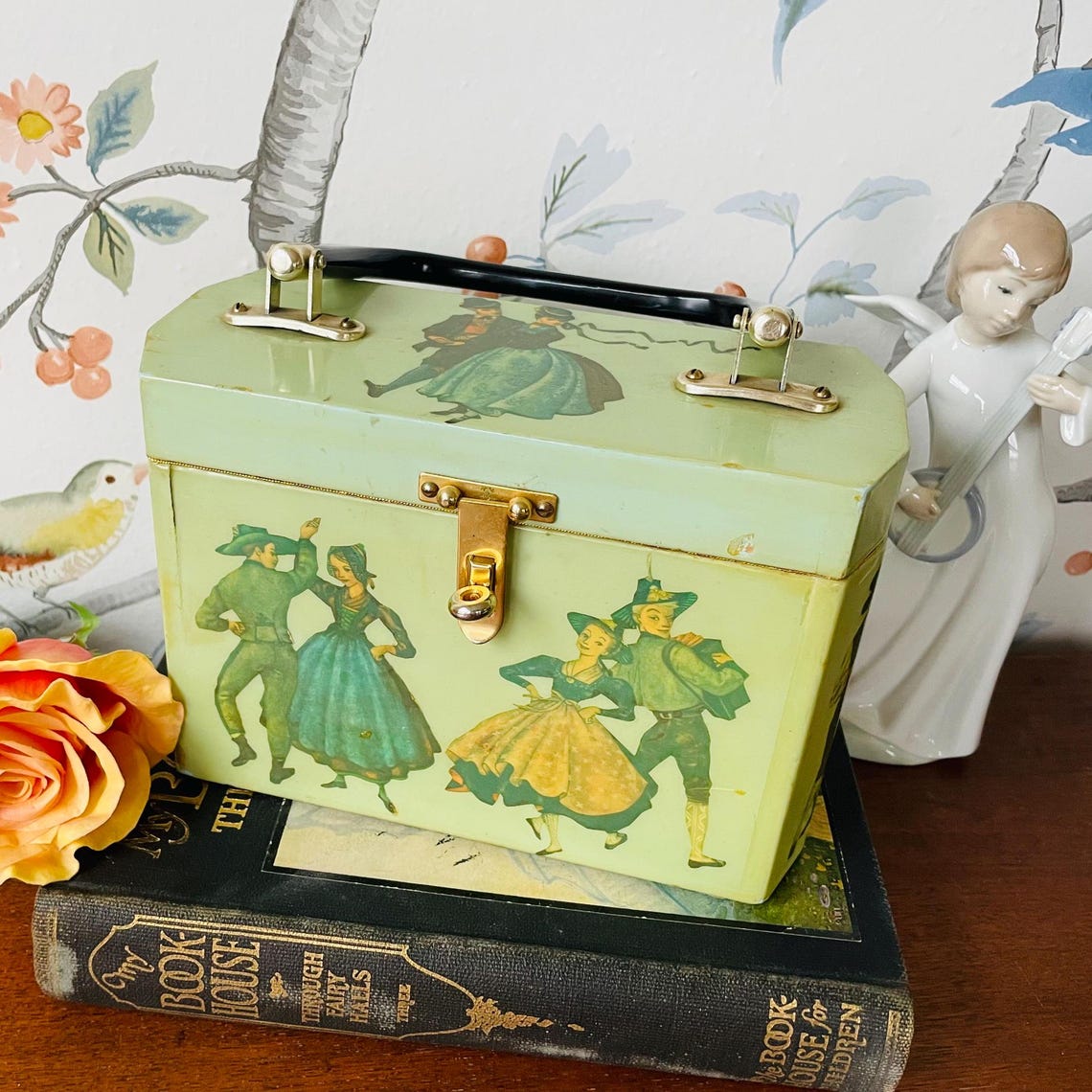 Vintage 1950s Box Purse | Folk Dance Novelty Handbag | Painted Wooden ...