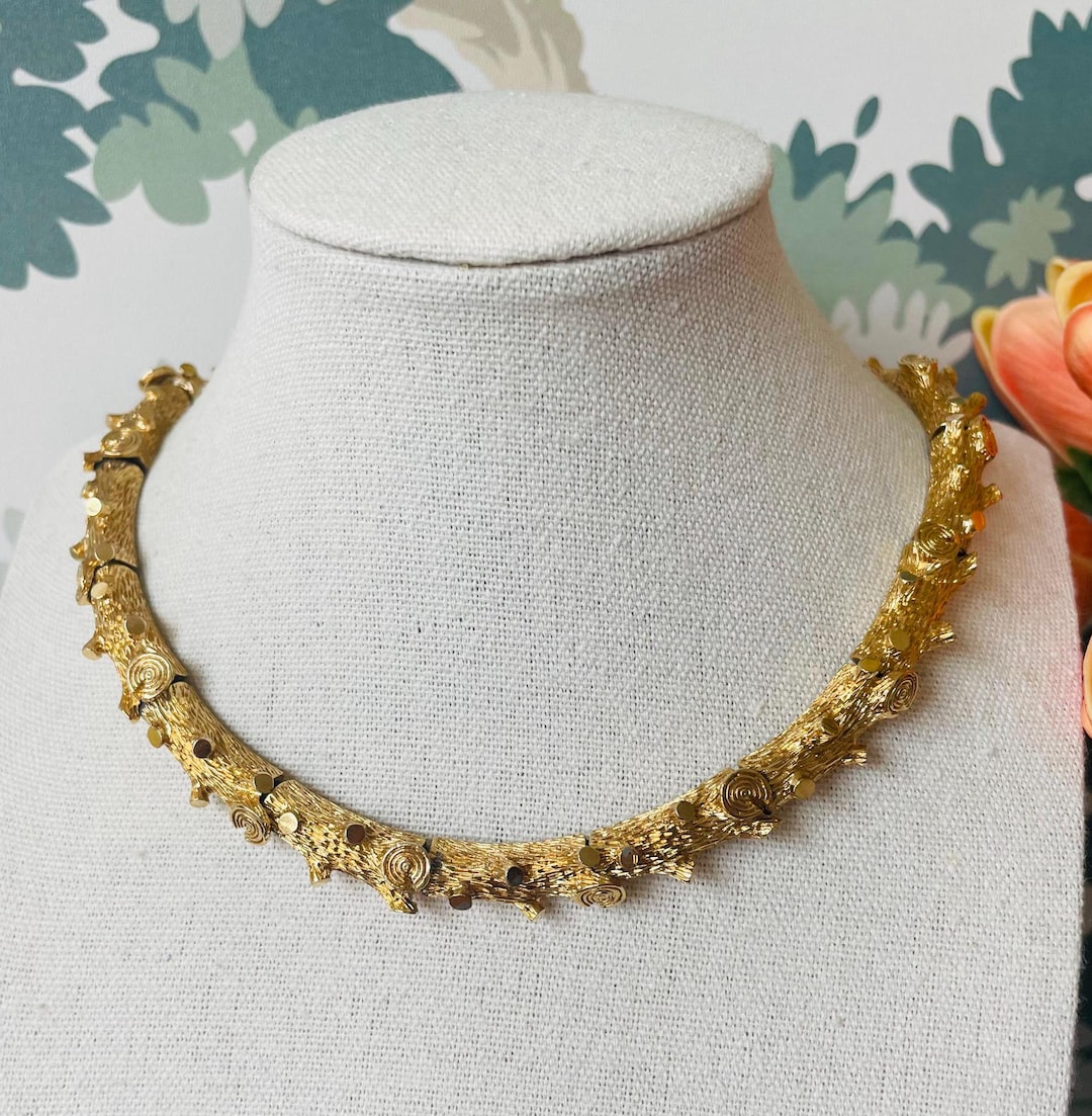 Rare Marcel Boucher Gold Branch Necklace | 1960s Signed Twig Choker ...