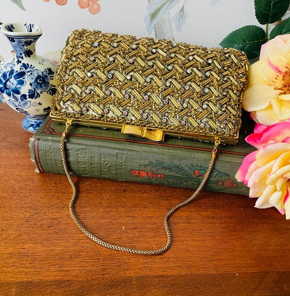 Vintage Walborg Gold Beaded Evening Bag | Aurora Bore… - Gem