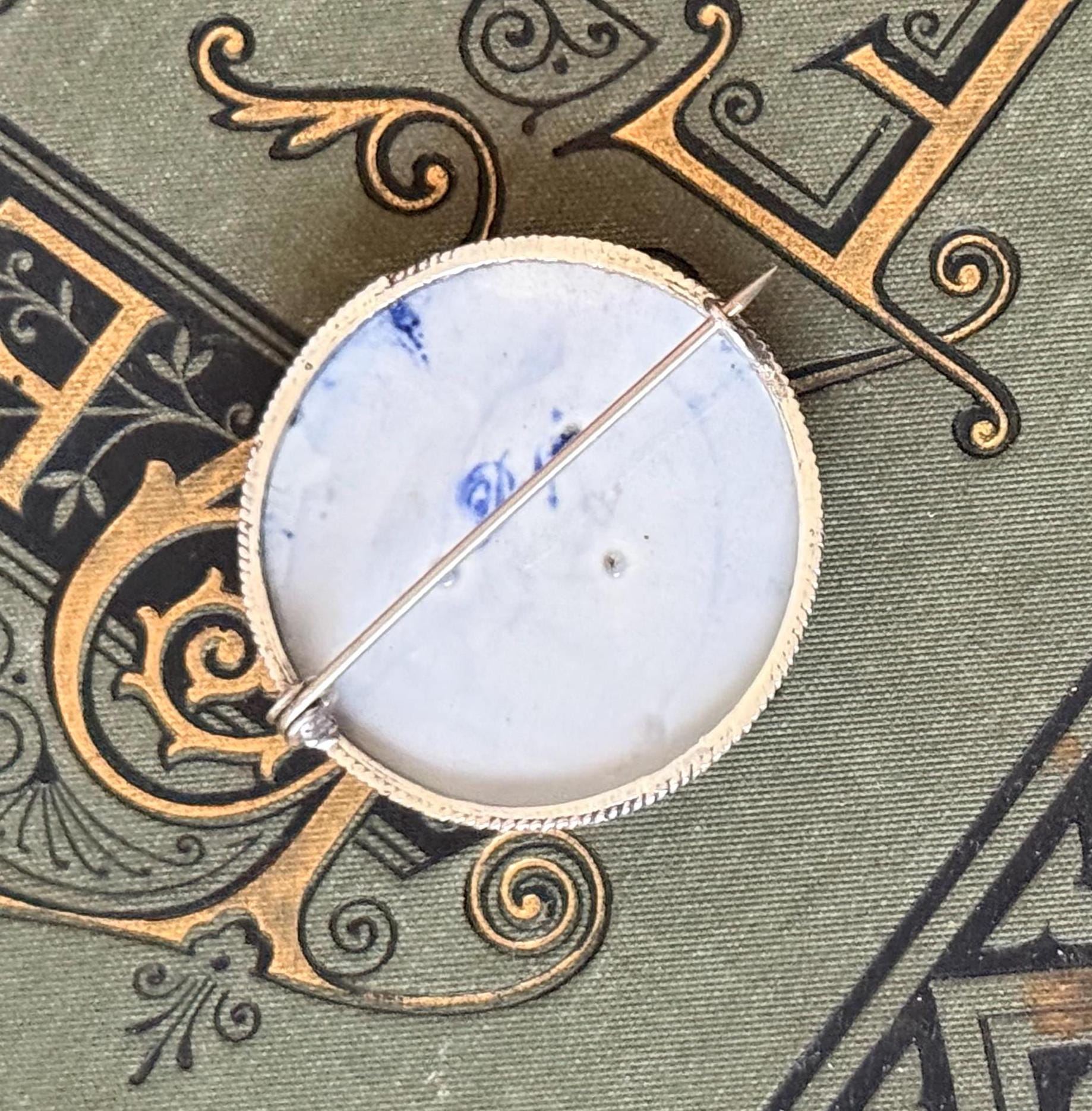 Vintage 1950s Delft Blue & White Porcelain Flower Brooch - 835 Silver ...