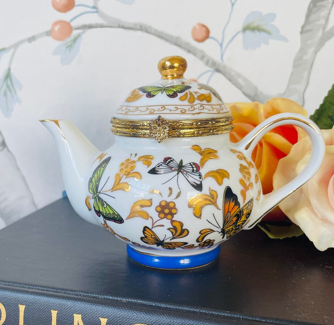 Vintage Madison & Max Butterfly Teapot Trinket Box: 2002 Ceramic ...