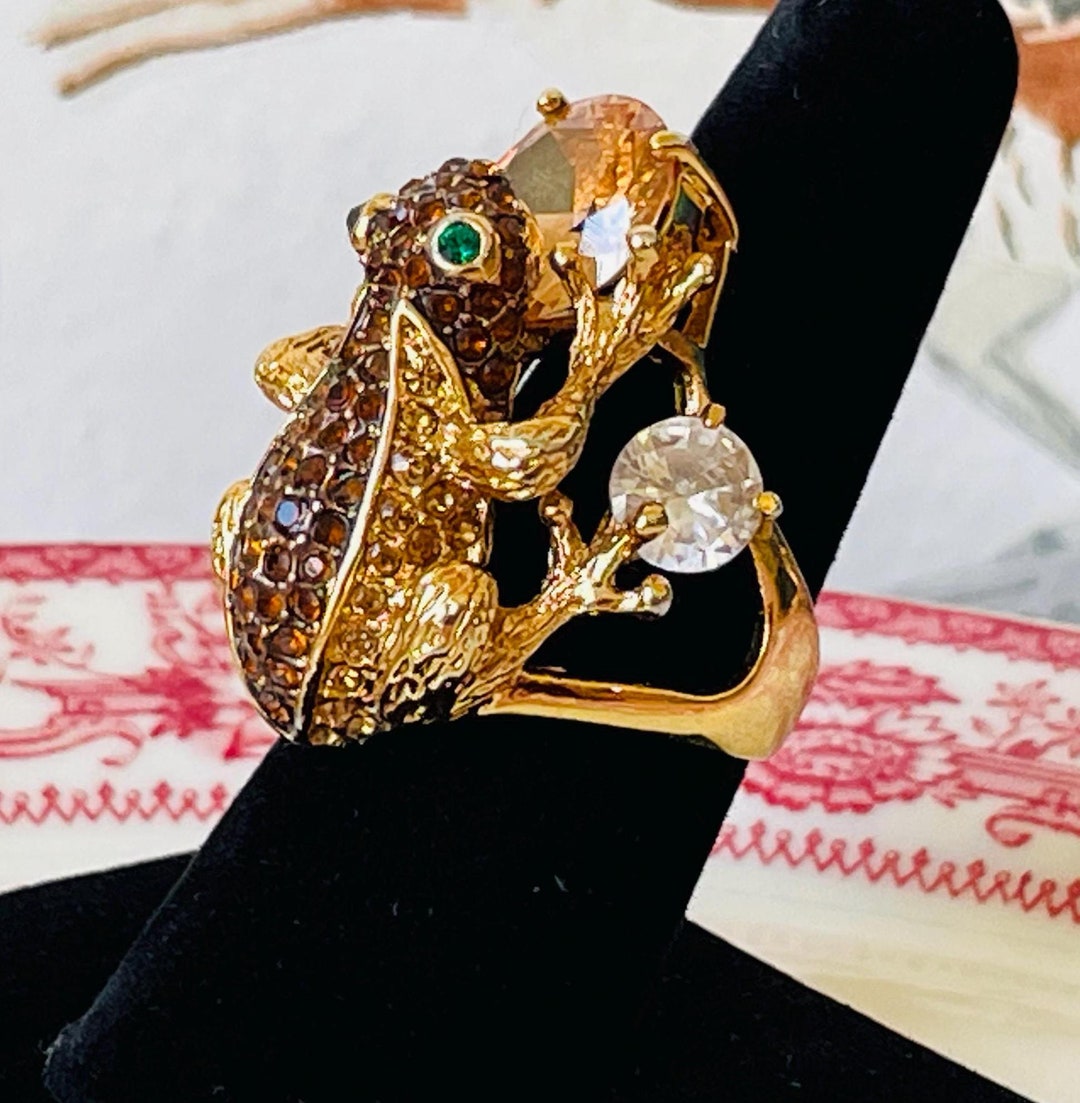 Vintage Stunning Peach Tourmaline Frog Statement Ring 7.5 | Unique ...