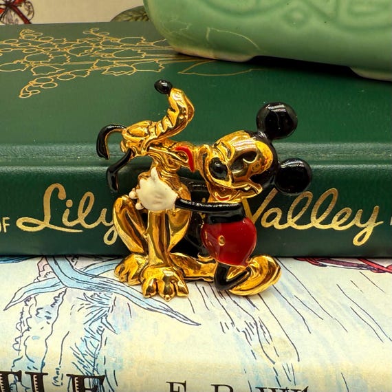 Disney x Napier Mickey Mouse & Pluto Enamel Gold Broo… - Gem
