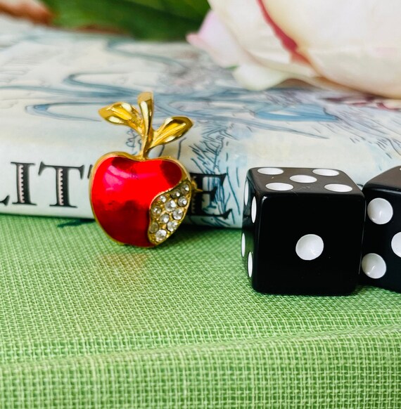 Vintage Red Enamel Apple Brooch | Crystal Rhinestone … - Gem