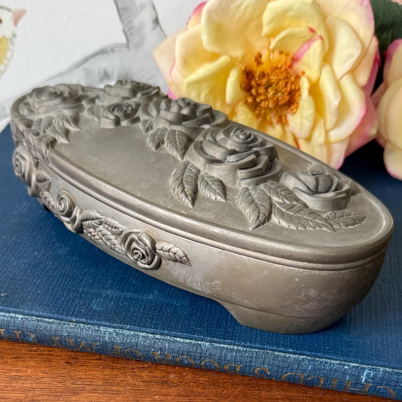 Godinger Silver Tone Rose Jewelry Box | Oval Velvet Lined Keepsake ...
