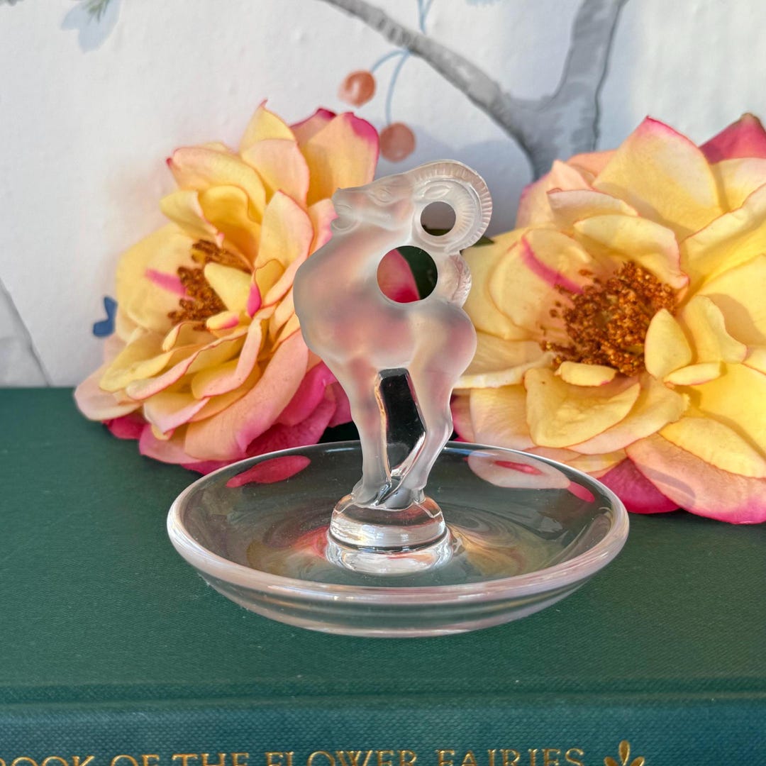 Vintage Lalique France Crystal Ram Ring Dish Frosted & Clear Crystal ...