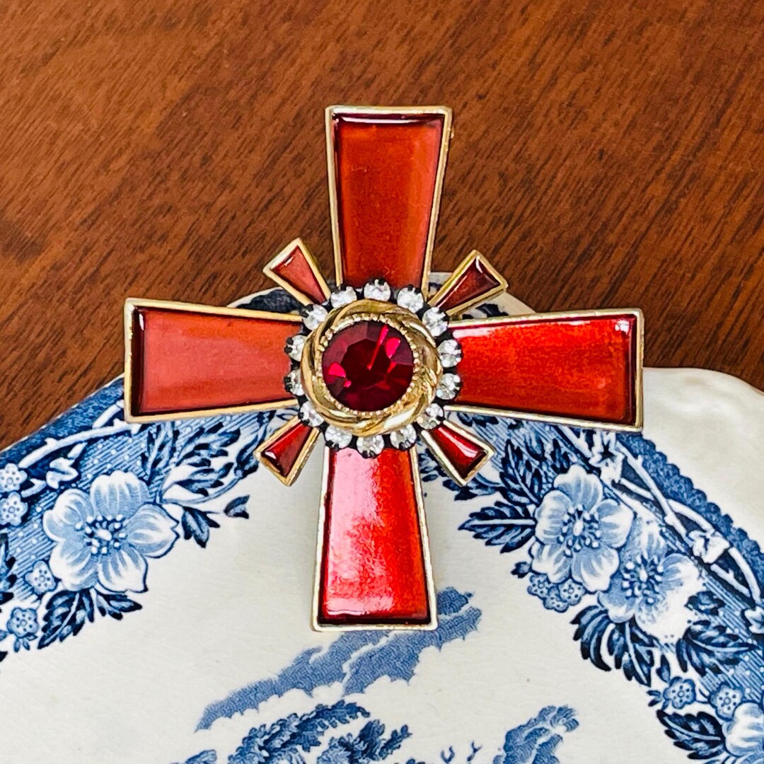 Vintage Hargo HAR Red Enamel & Ruby Crystal Rhinestone Maltese Cross ...