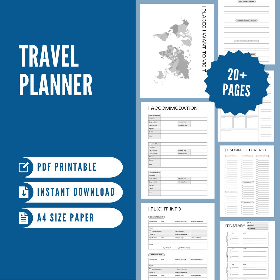 Travel Planner Printable Itinerary Guide Trip Planning Packing ...