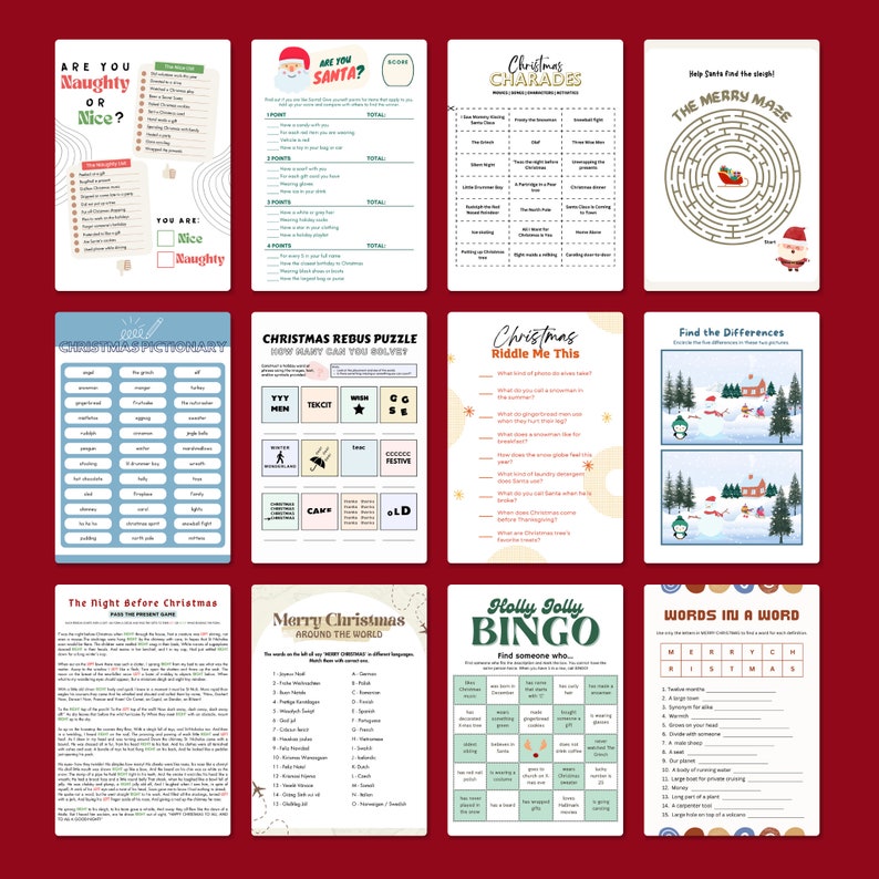 Christmas Games Bundle Printable Games Instant Download Fun Holiday ...