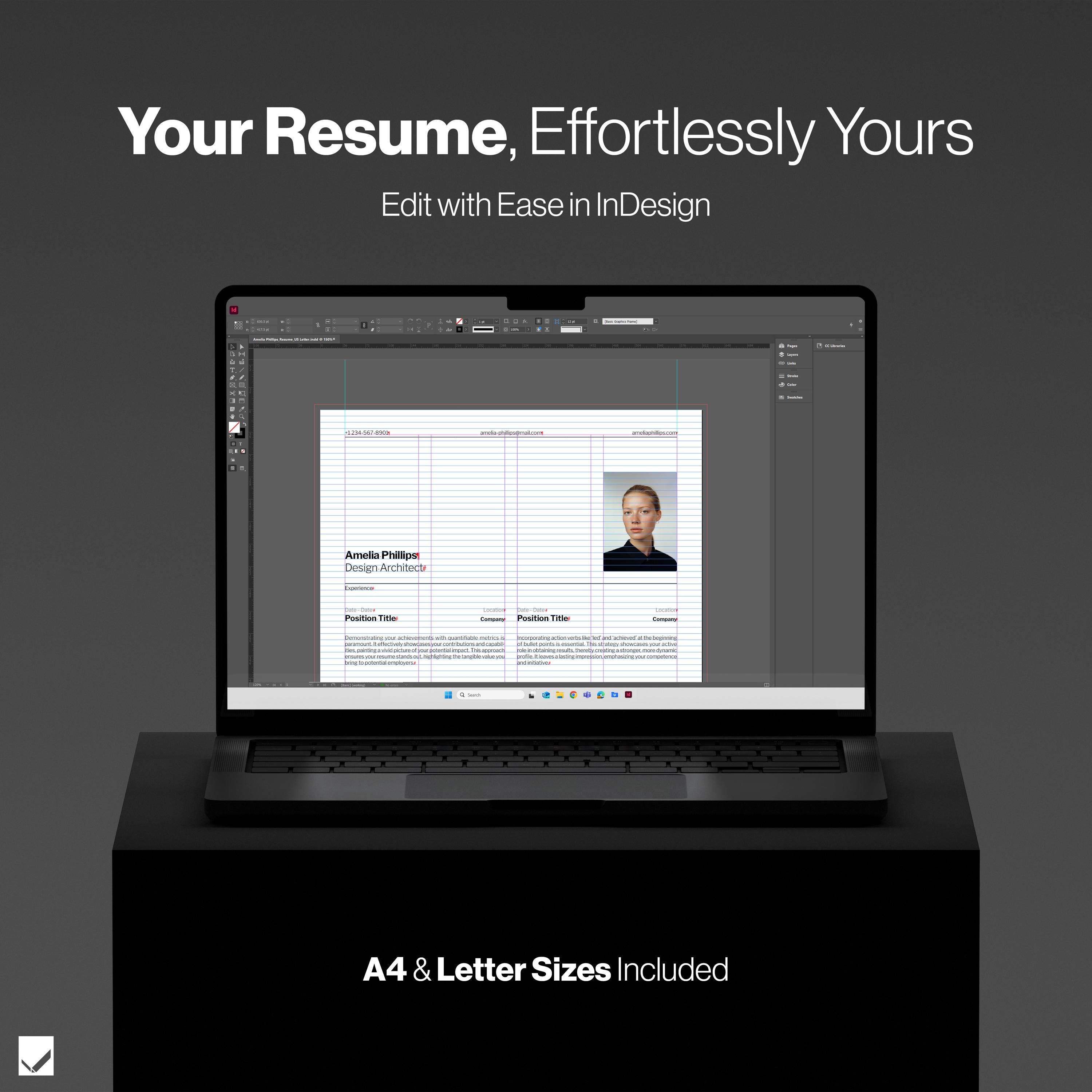 Minimalist Indesign CV Template: Pro Swiss Style Resume With Matching ...