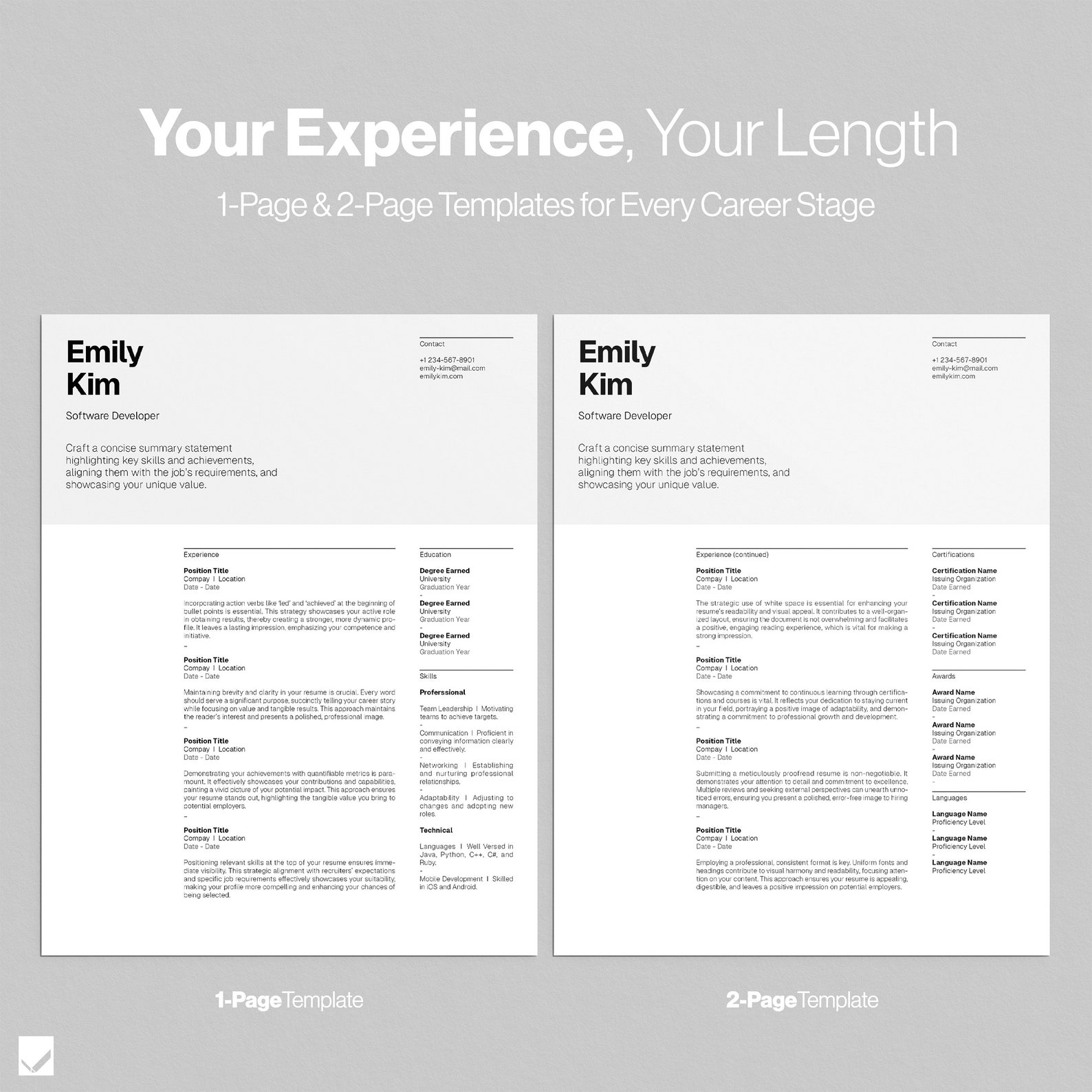 Minimalist Resume Template, Professional Modern Resume Template, Word ...