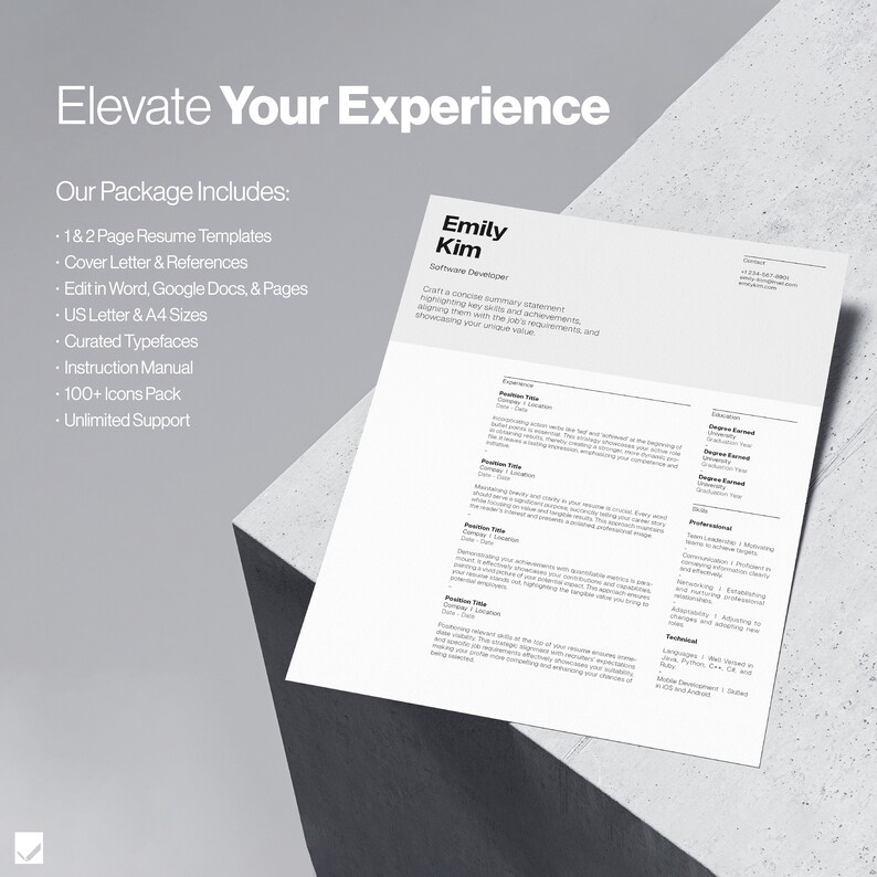 Minimalist Resume Template, Professional Modern Resume Template, Word ...