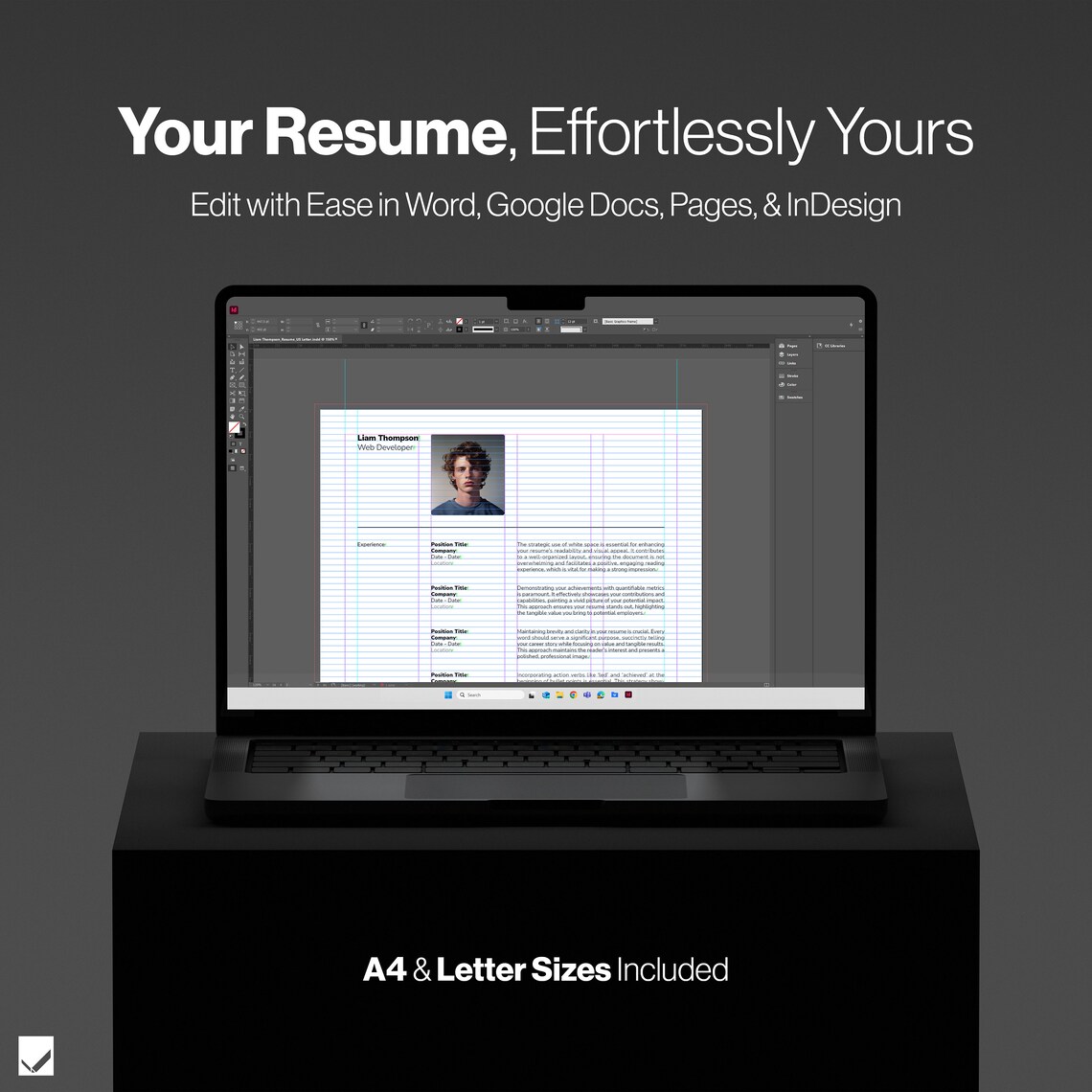 Indesign Resume Template, Professional Modern Resume Template, Word ...
