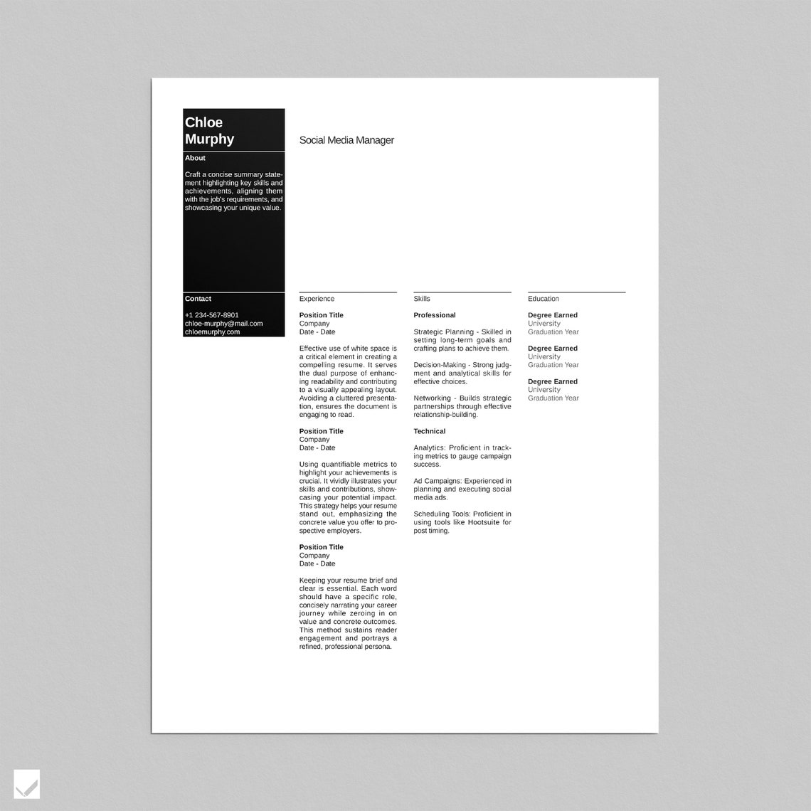Minimalist Resume Template, Professional Modern Resume Template, Word ...