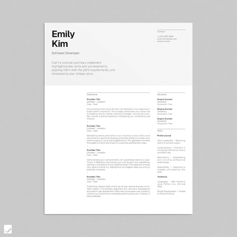 Minimalist Resume Template, Professional Modern Resume Template, Word ...