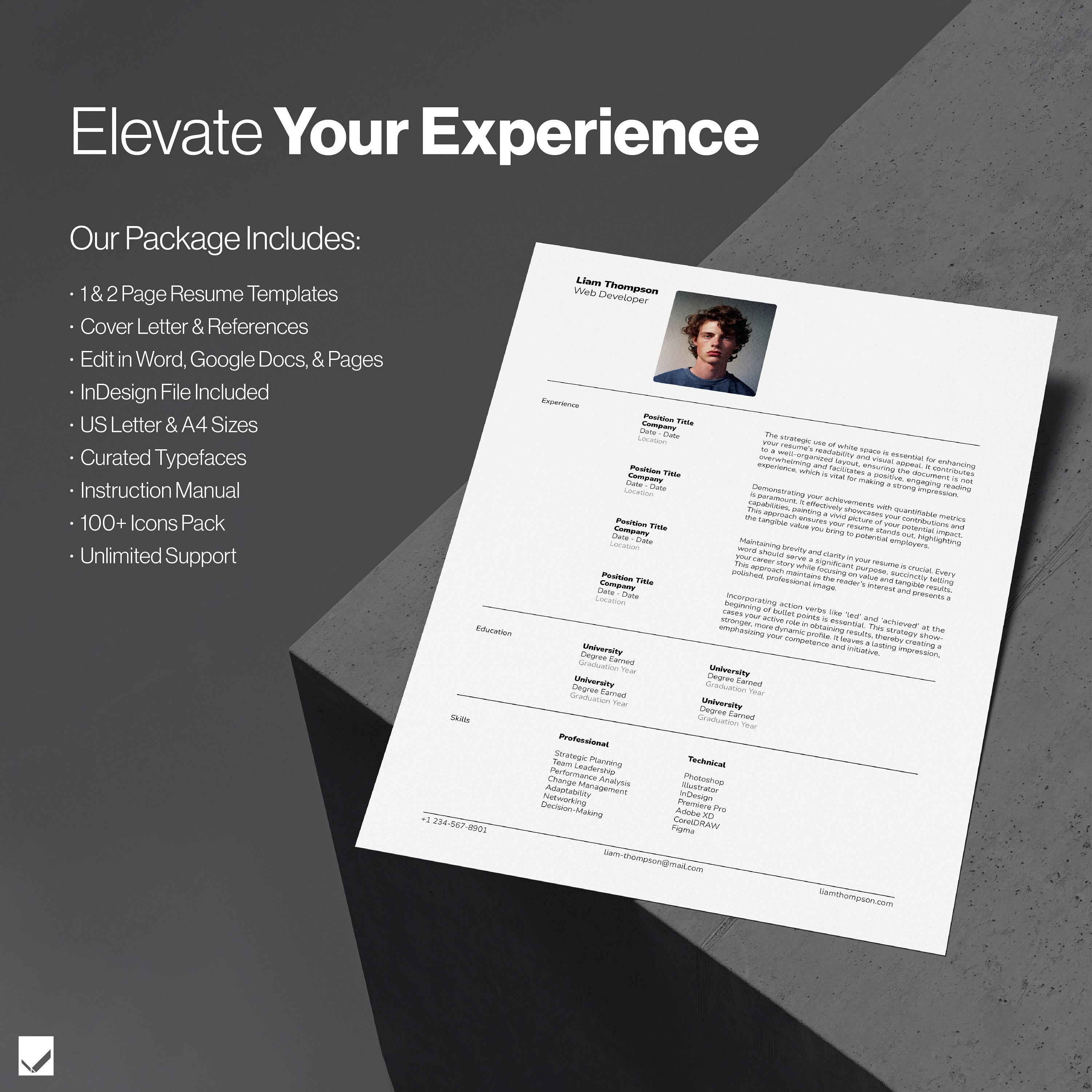Indesign Resume Template, Professional Modern Resume Template, Word ...