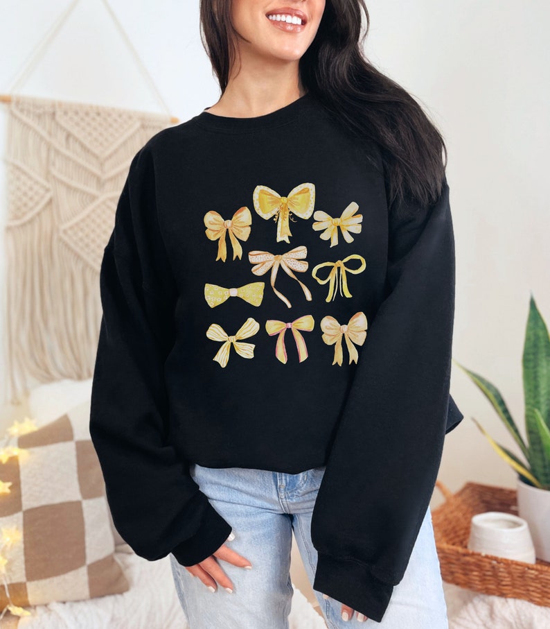 Yellow Coquette Bow Sweatshirt Coquette Ribbon Shirt Balletcore Soft ...