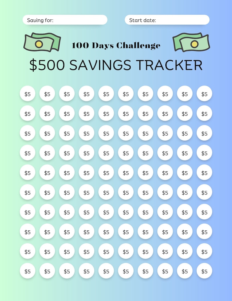 Printable Savings Tracker 500-2000 Dollars - Etsy